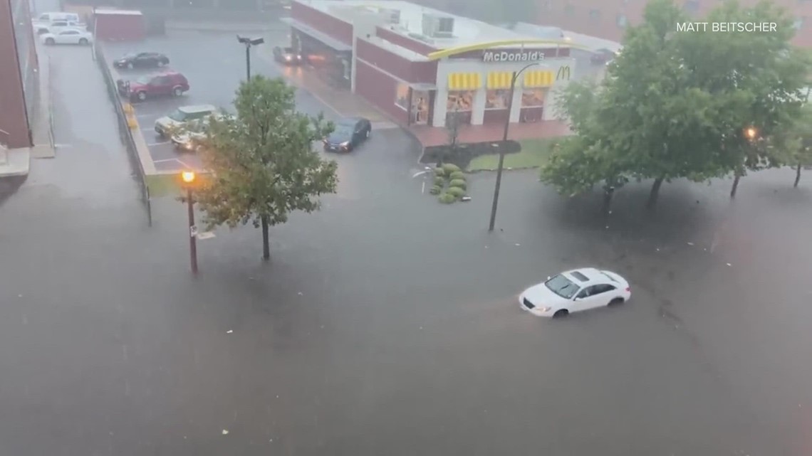 View of flooding and heavy rain around St. Louis area on Thursday, July ...