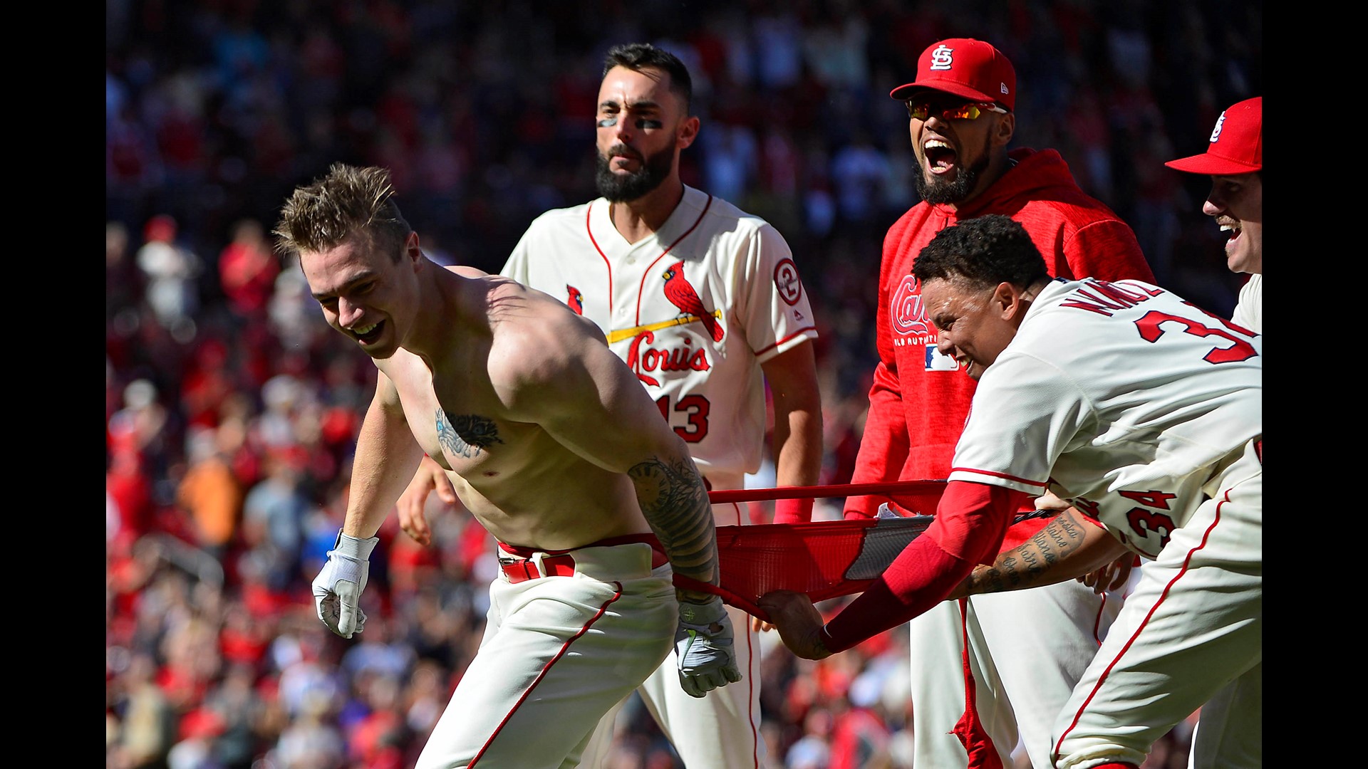 PHOTOS: Tyler O'Neill's jersey ripped off after walk-off homerun | ksdk.com