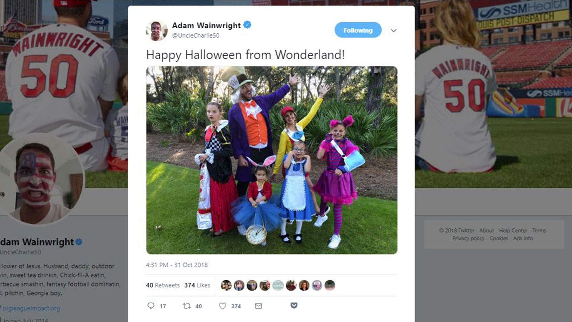 Adam Wainwright's family is spending Halloween in Wonderland | ksdk.com