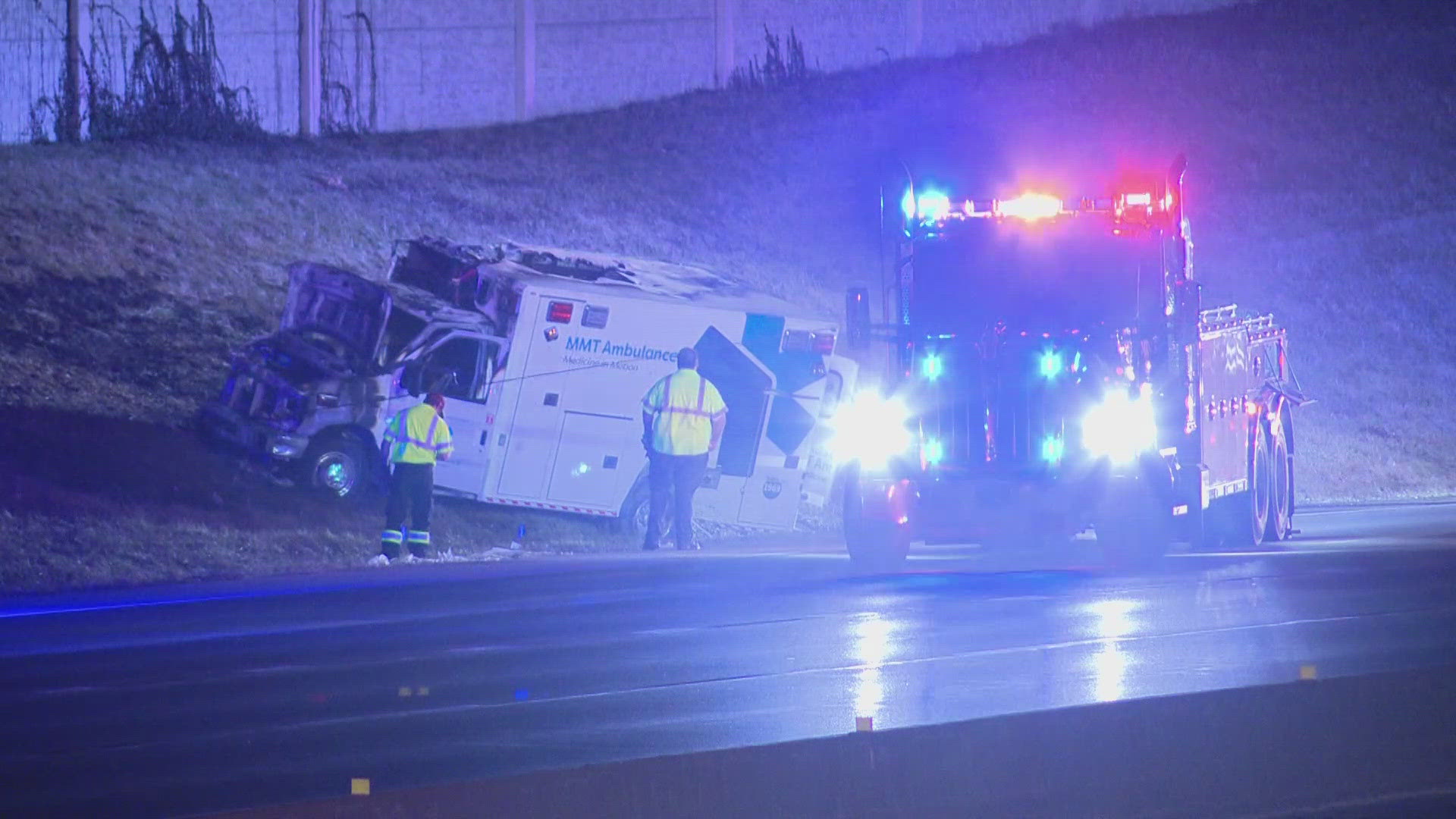 Ambulance carrying patient catches fire after crash on I-270 | ksdk.com