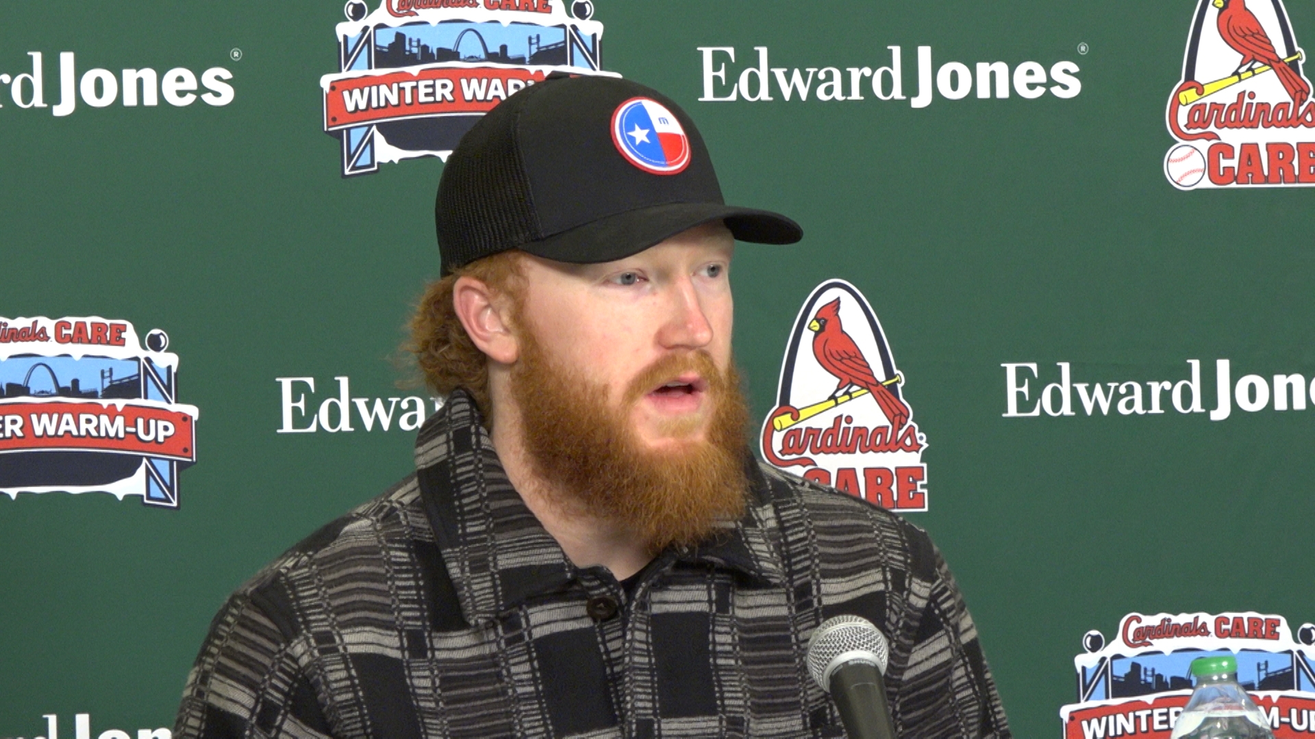 St. Louis Cardinals pitcher Dustin May talks with media at 2026 Winter ...