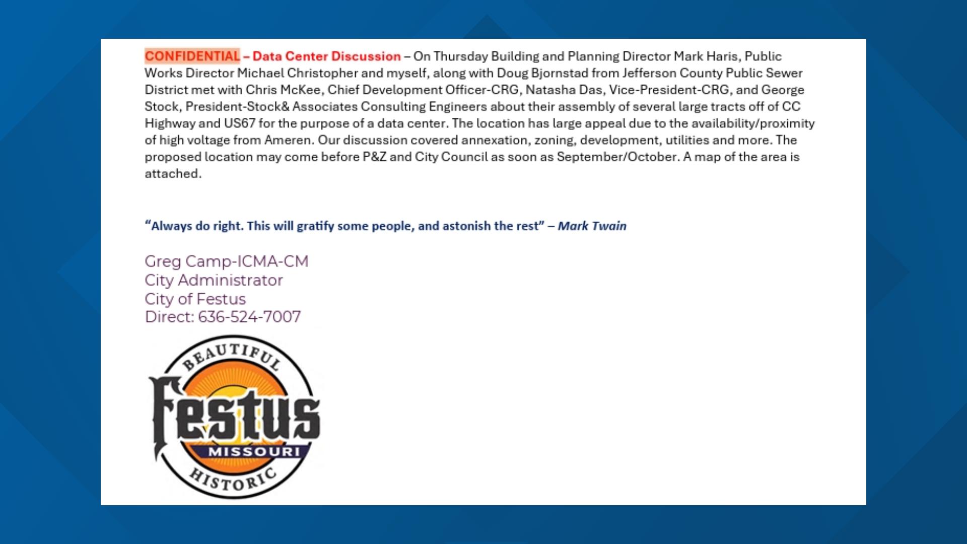 New records reveal Festus data center plans were kept behind closed ...