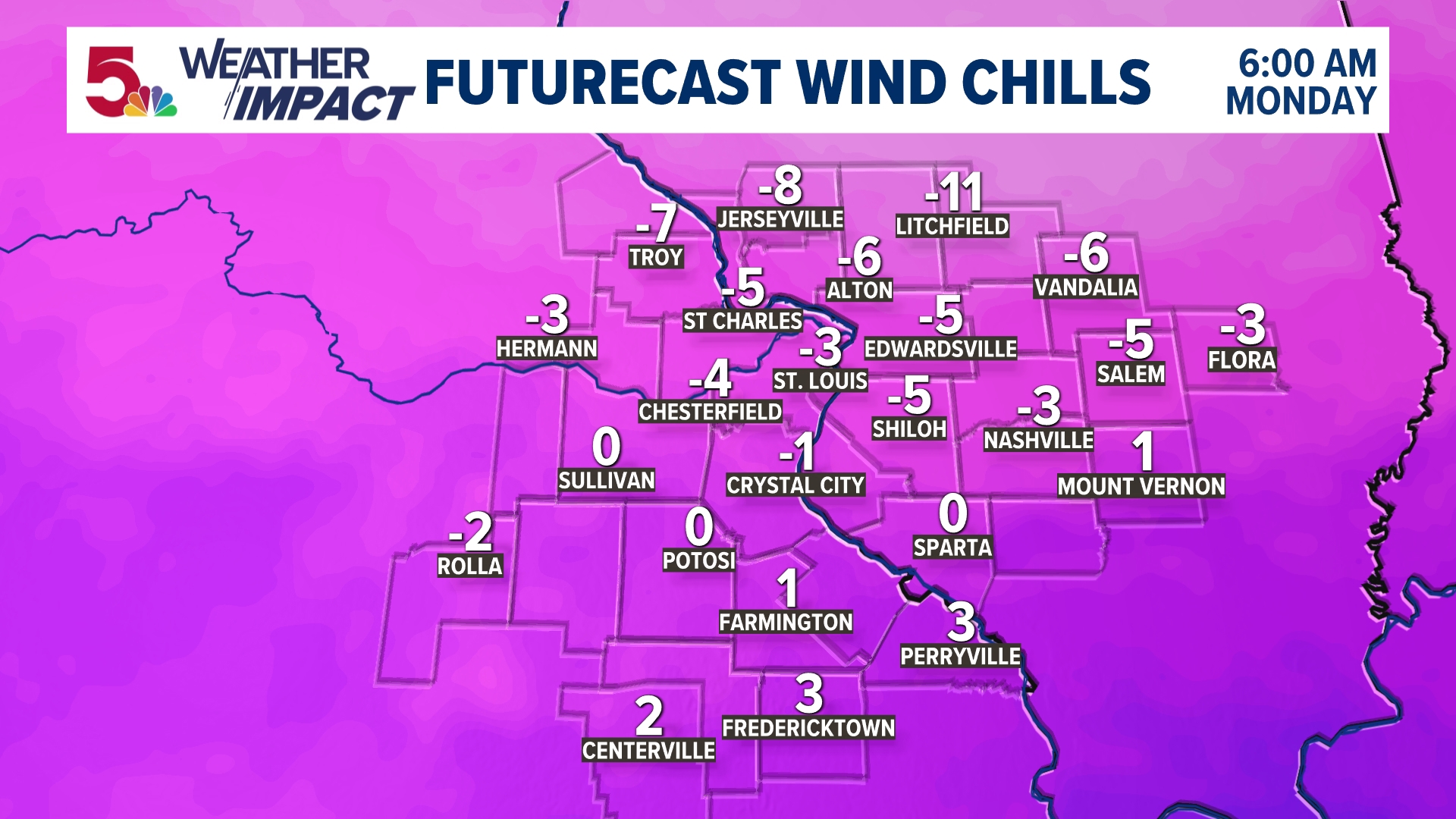 Weather Impact Alert early Monday for bitter cold wind chills | ksdk.com