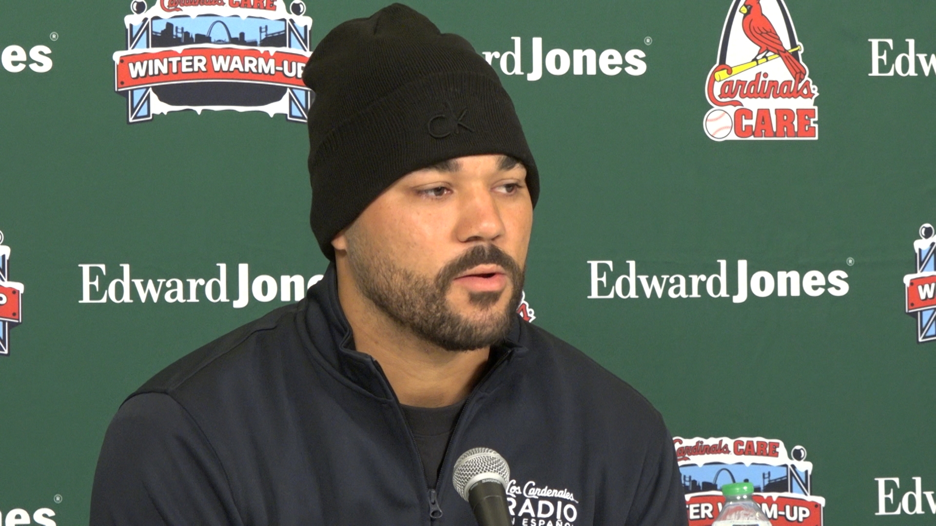 St. Louis Cardinals catcher Leonardo Bernal talks with media at 2026 ...