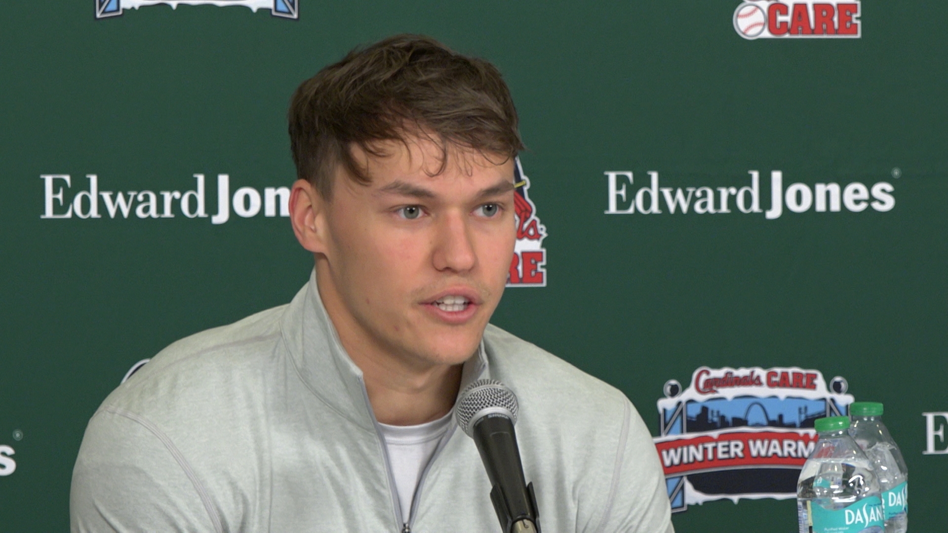 St. Louis Cardinals infielder JJ Wetherholt talks with media at 2026 ...