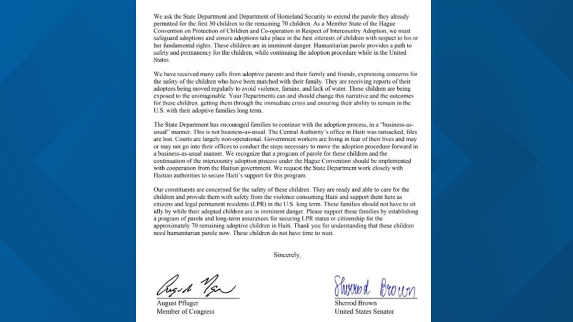 Letter requesting a humanitarian parole policy for 70 Haitian orphans ...