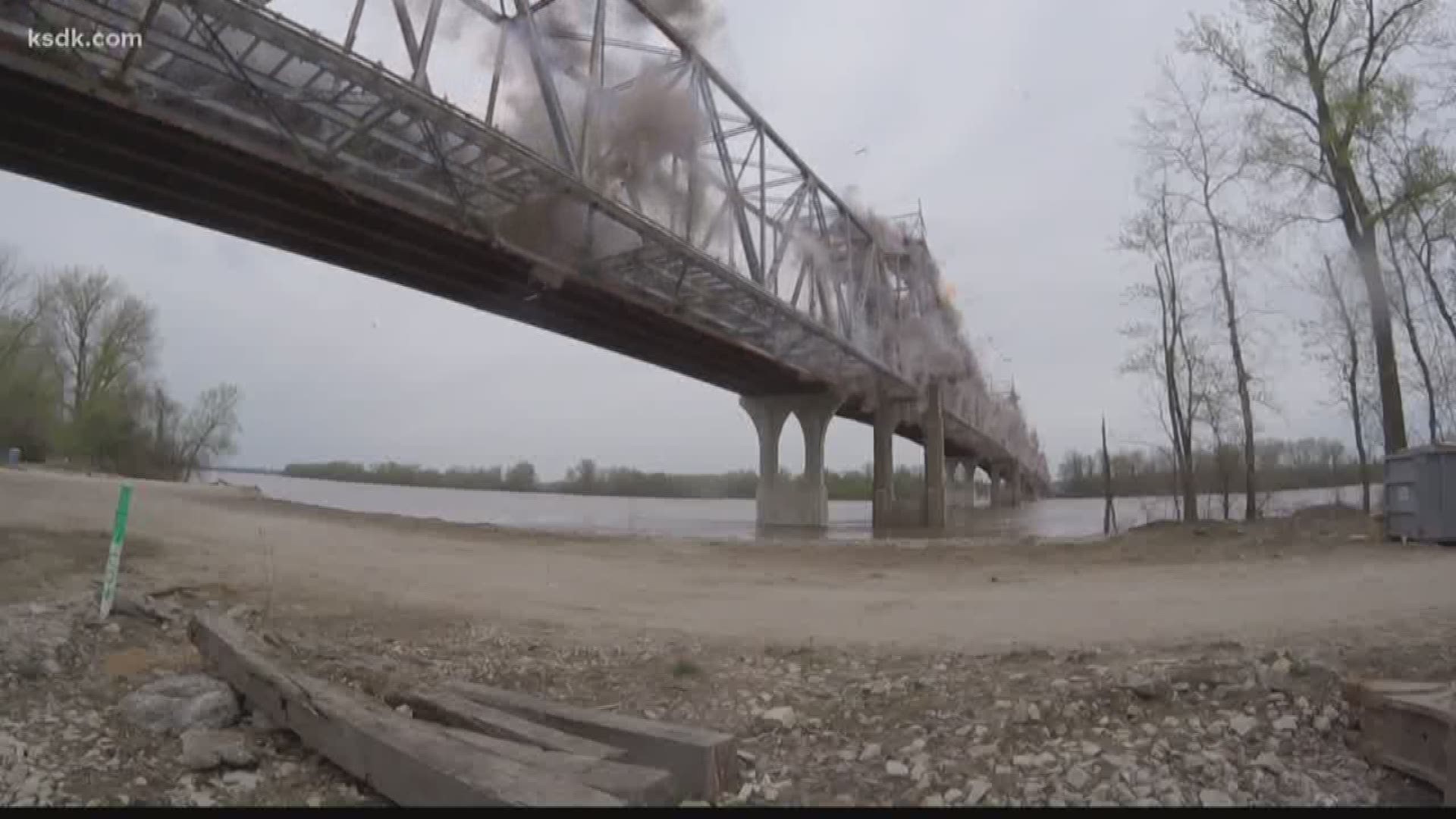 Firefighter gets to push button on Route 47 bridge implosion | ksdk.com