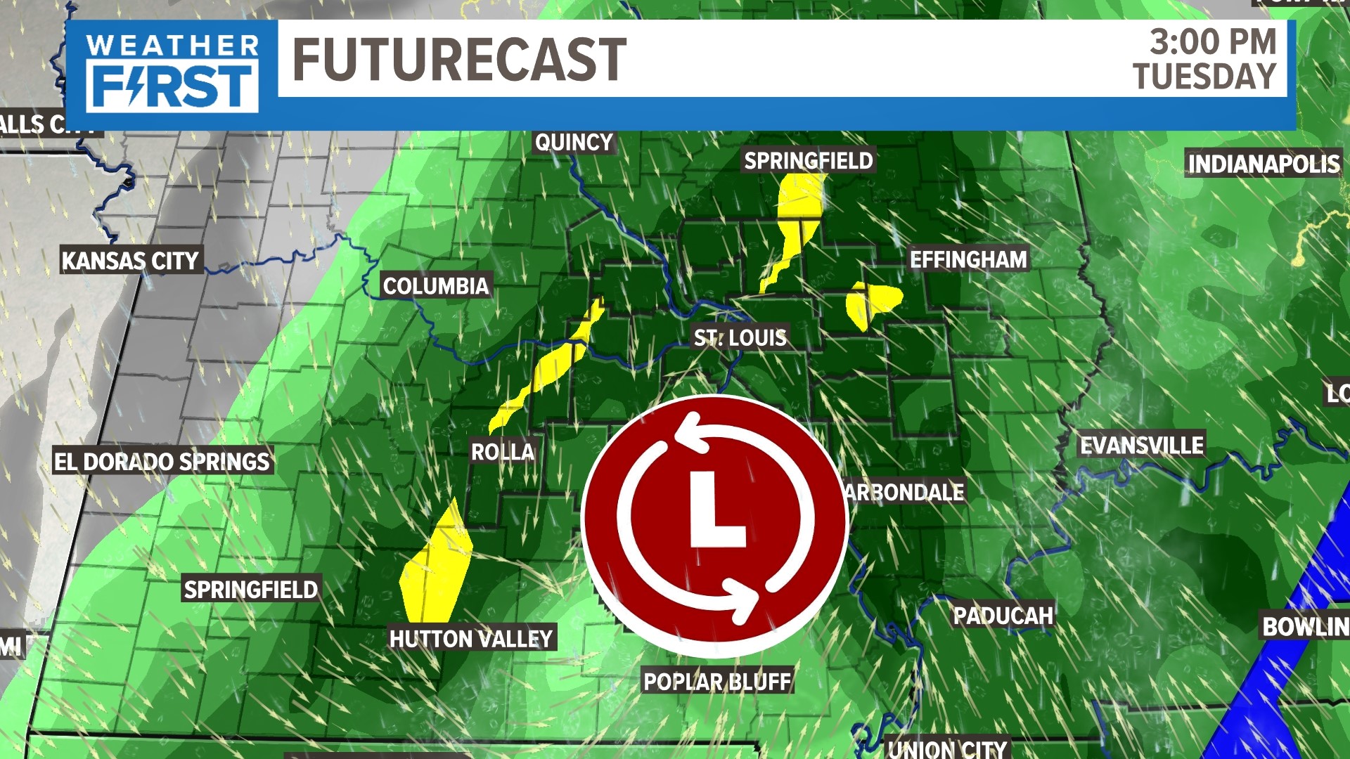 Widespread showers, downpours & some thunder Monday into Tuesday | ksdk.com