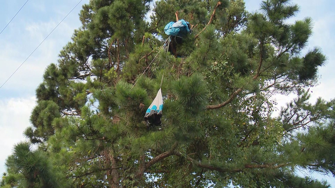 Woman rescued from tree after parachute gets stuck in Brentwood | ksdk.com