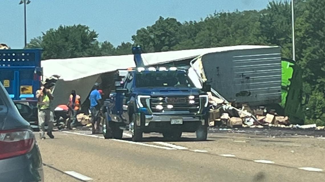 I-64 semi-truck crash hospitalizes 2 near New Baden | ksdk.com