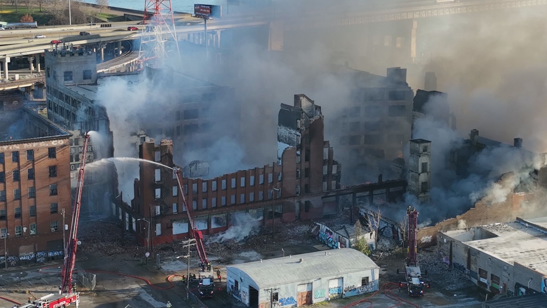 Raw video: Drone captures aftermath of downtown St. Louis warehouse ...