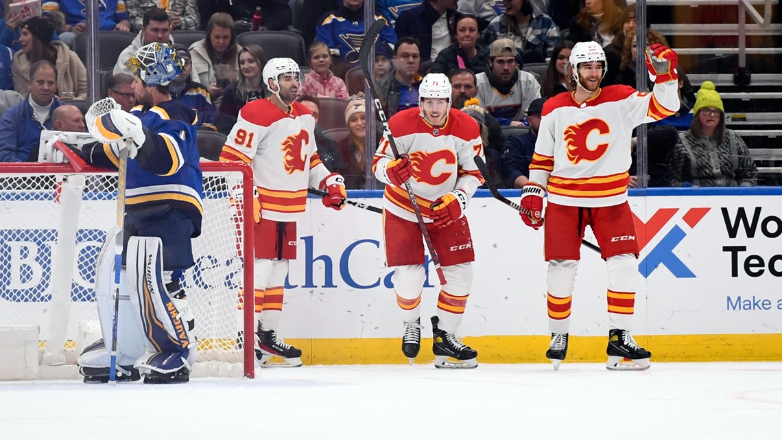 Calgary scores final 3 goals of the game in 4-1 win over Blues | ksdk.com