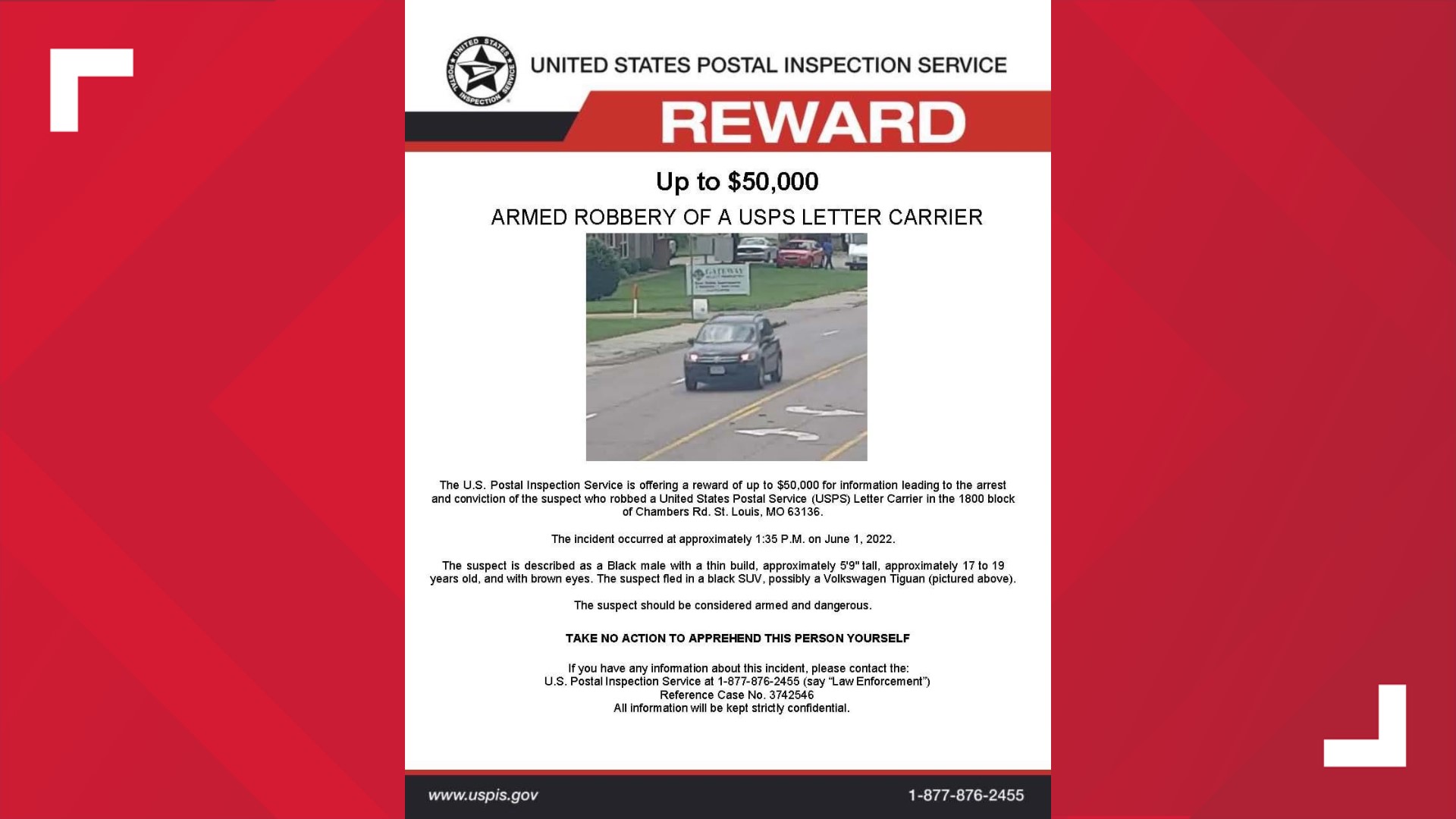Usps Offering 50k Reward In Search For Armed Robbery Suspect