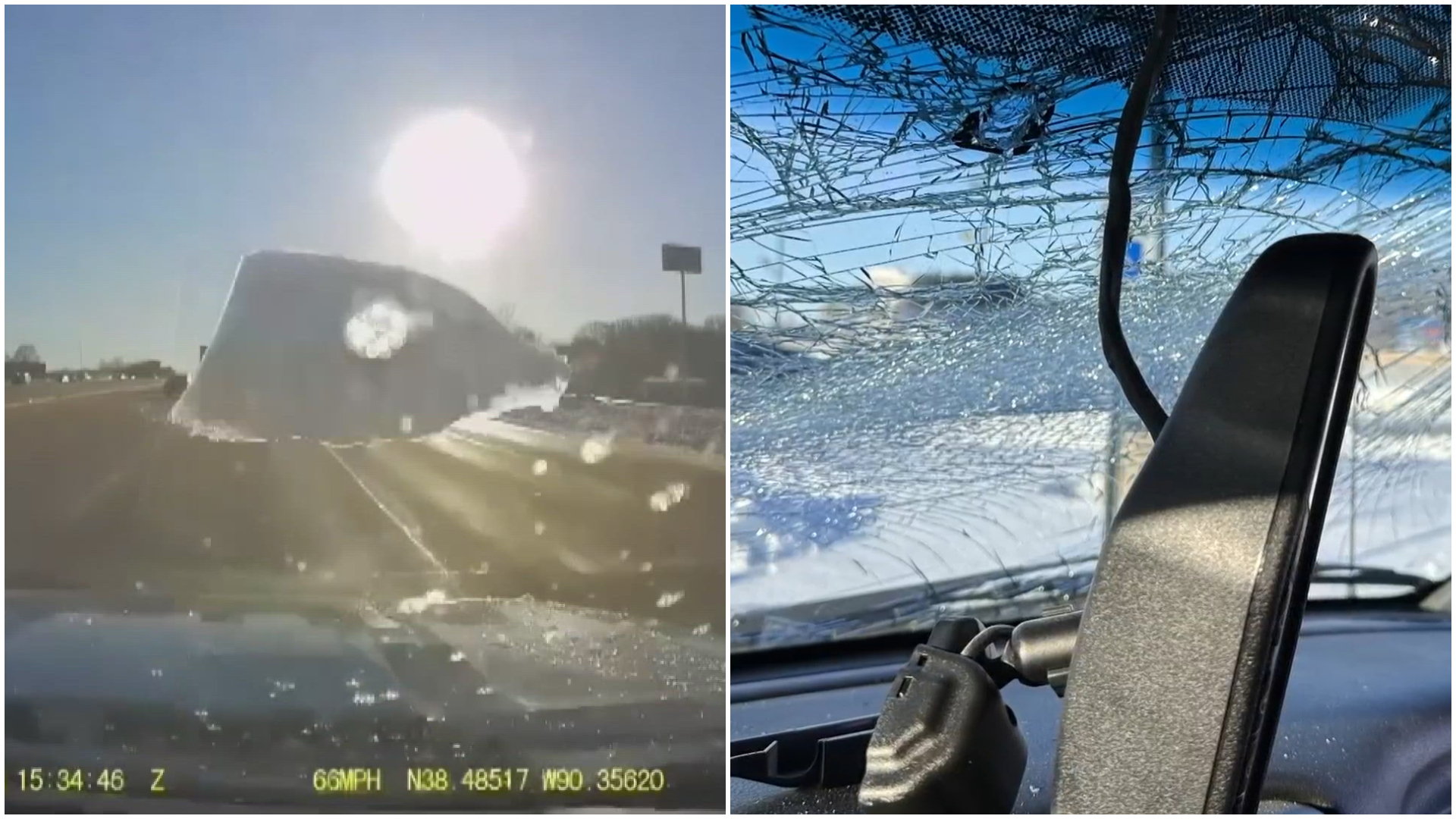 Flying ice destroys Illinois vehicle's windshield, caught on camera ...