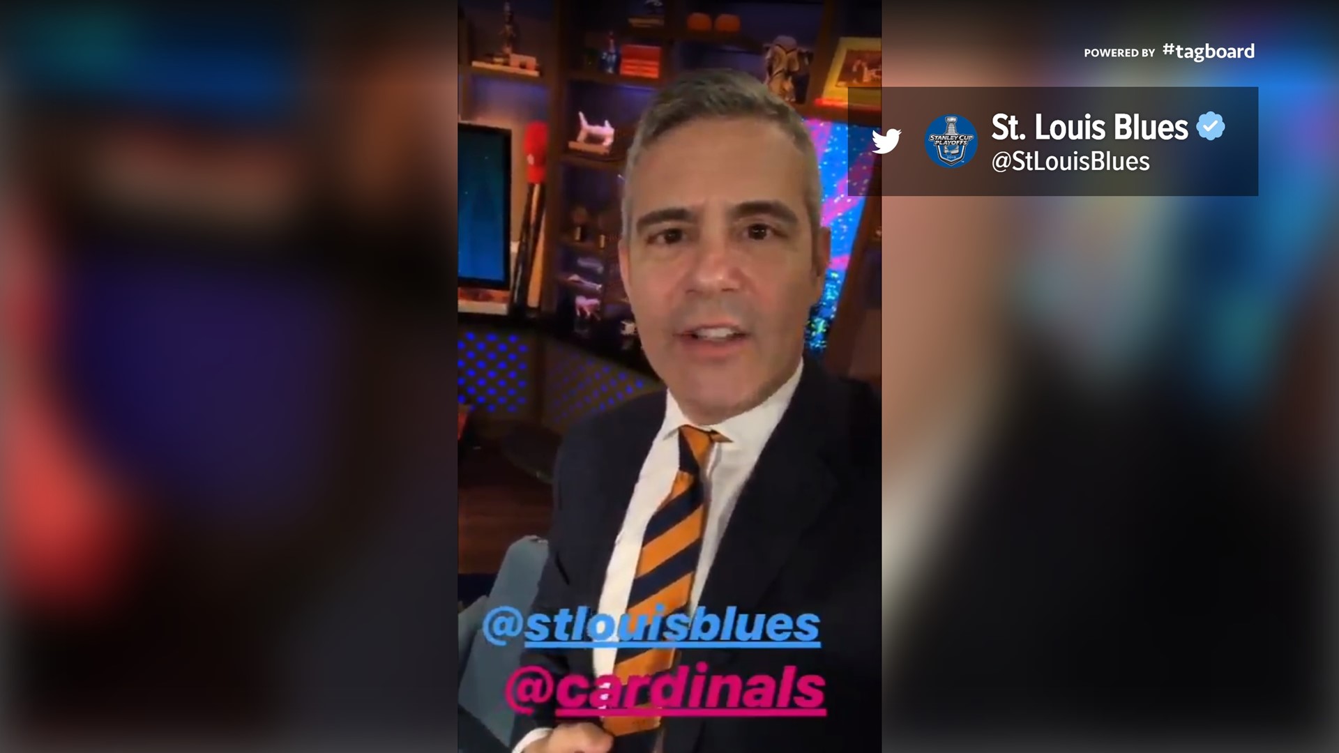 Andy Cohen is bleeding blue… and so is the set of his Bravo talk show ...