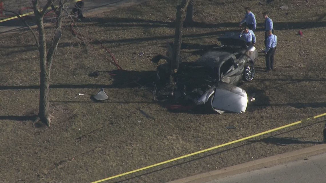 Car runs into tree, catches fire along Kingshighway in north St. Louis ...