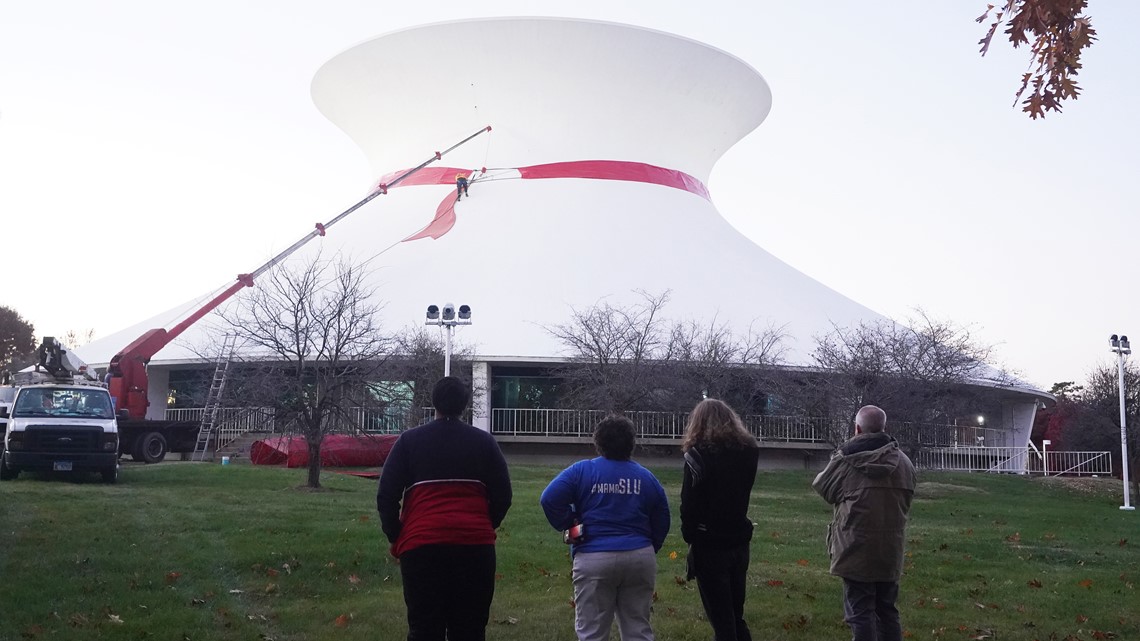Photos: Bow placed on the Planetarium at the St. Louis Science Center ...