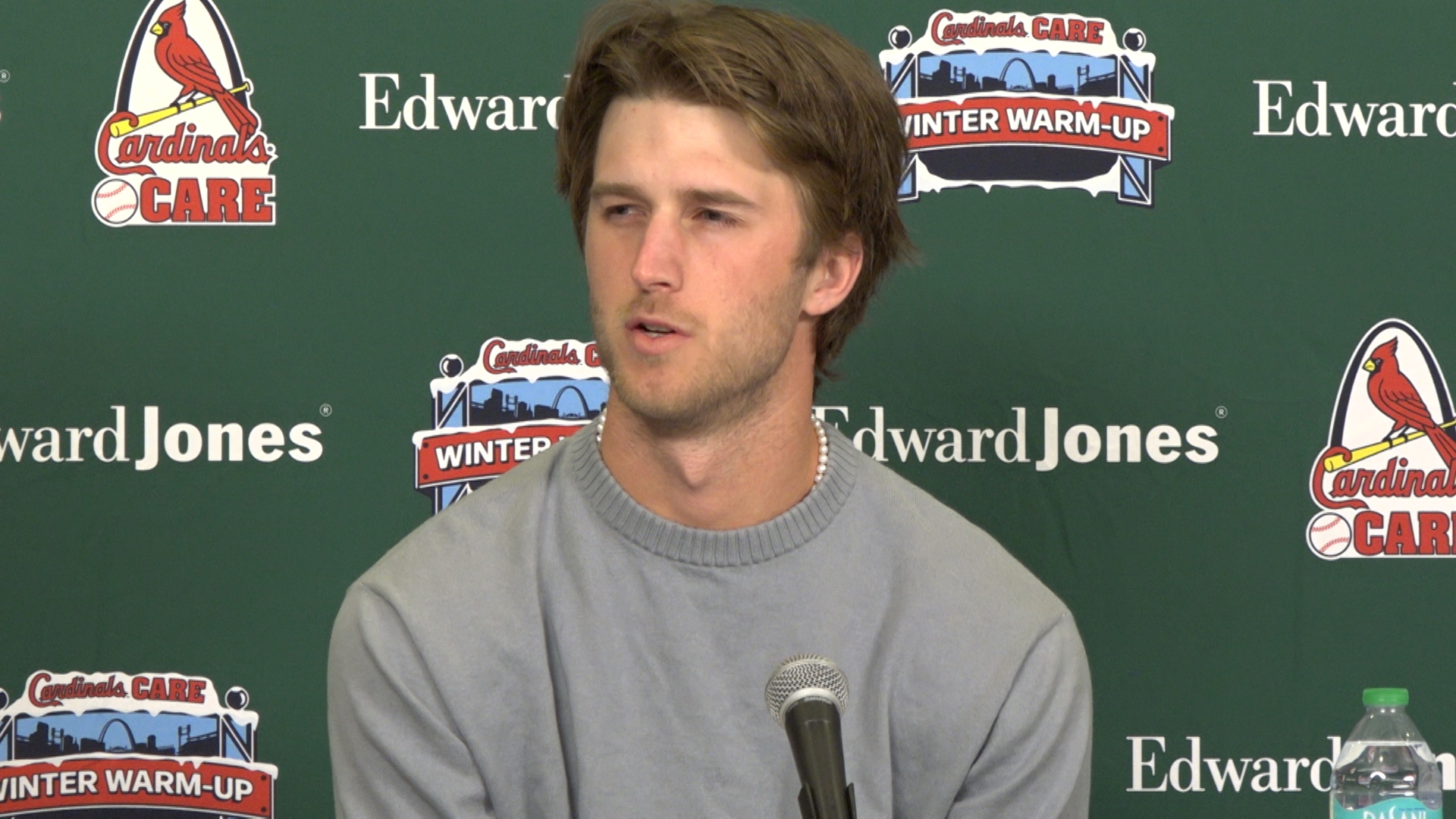St. Louis Cardinals pitcher Quinn Mathews talks with media at 2026 ...