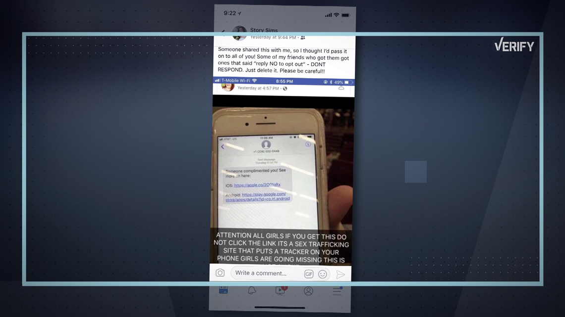 Verify Are People Receiving Texts That Lead To A Sex Trafficking Site